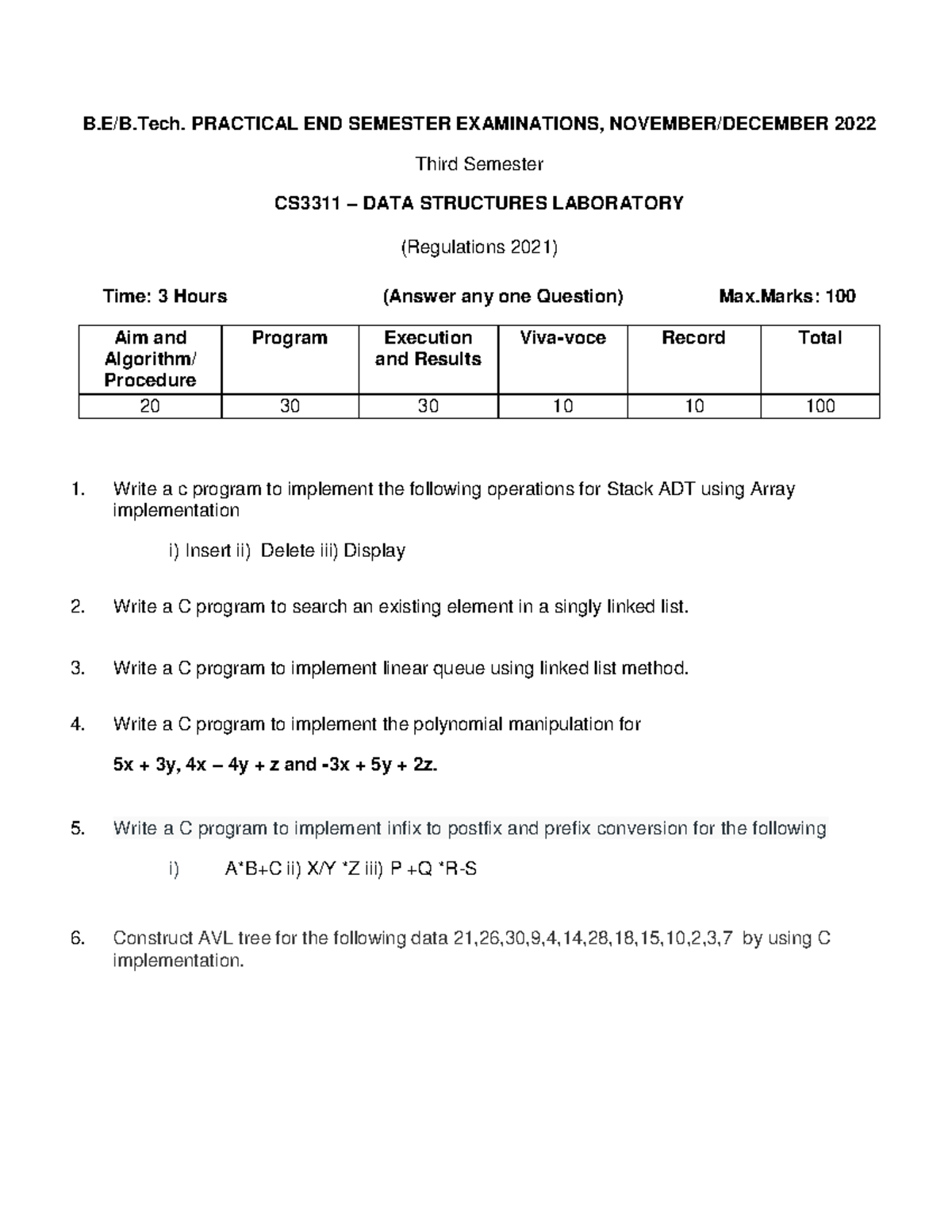 CS3311-SET 4 - For study - B.E/B. PRACTICAL END SEMESTER EXAMINATIONS ...