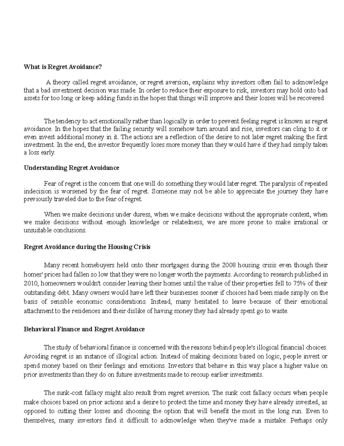 Study on Regret Avoidance - What is Regret Avoidance? A theory called ...