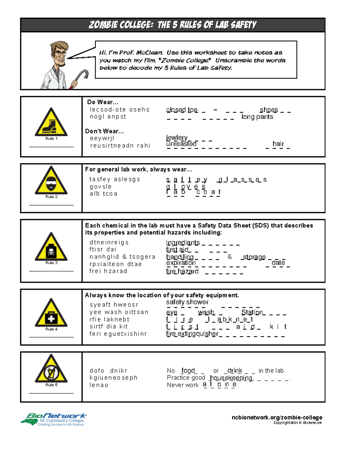 Safety Equipment Wordwall Game Answers