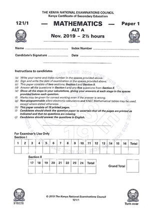 Mathematics Paper 1 - 2020 Mokasa Joint Mocks Examination ( Questions ...