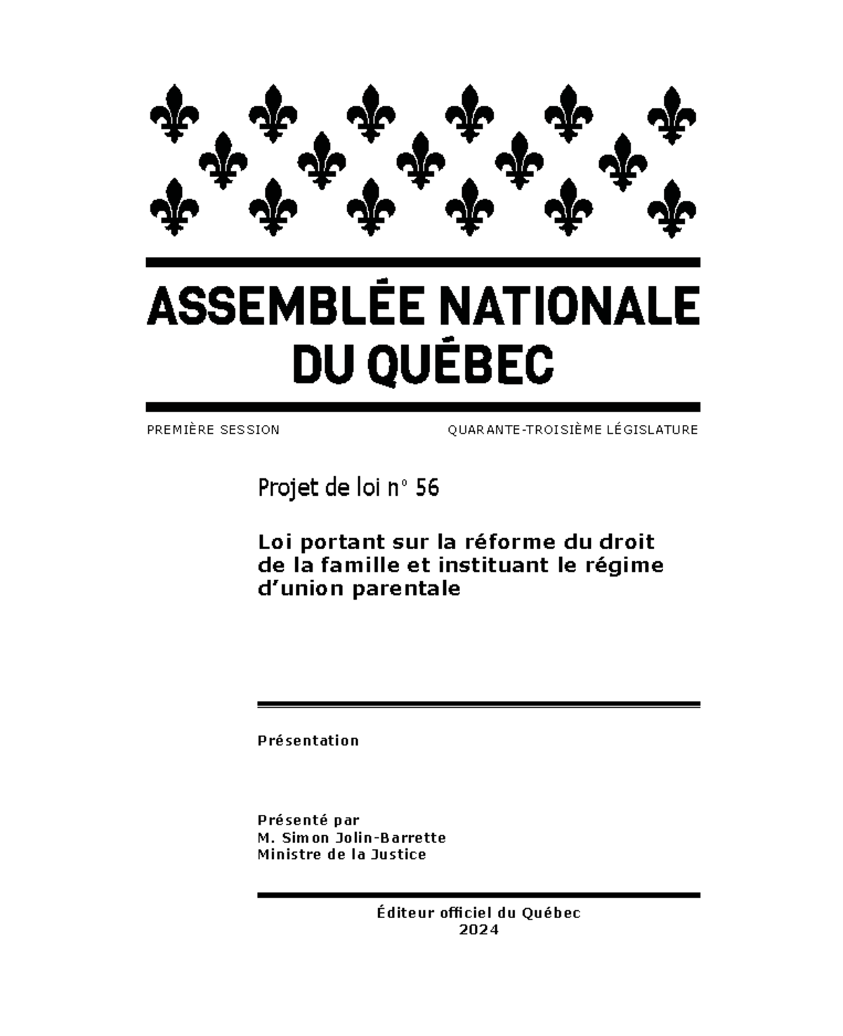 Projet de loi 56-union parentale 2024 - PREMIÈRE SESSION QUARANTE ...