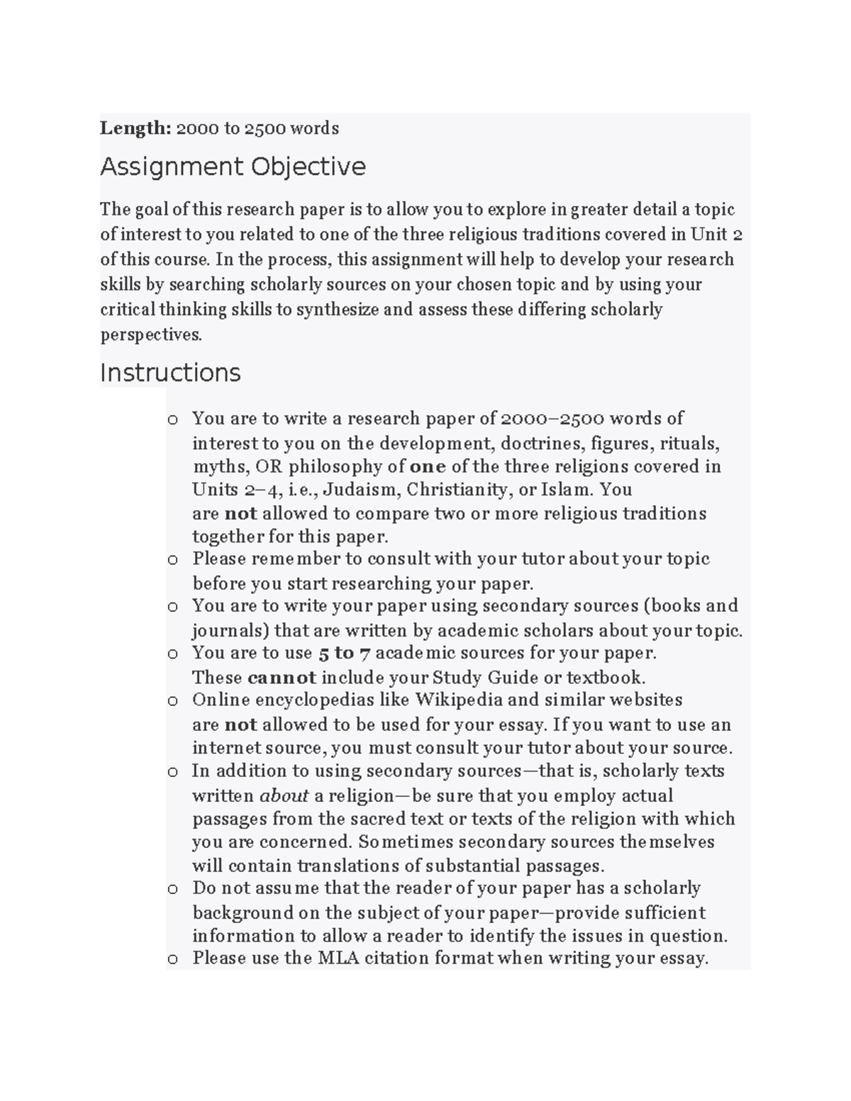 RELS 204 Instructions - Length: 2000 to 2500 words Assignment Objective ...