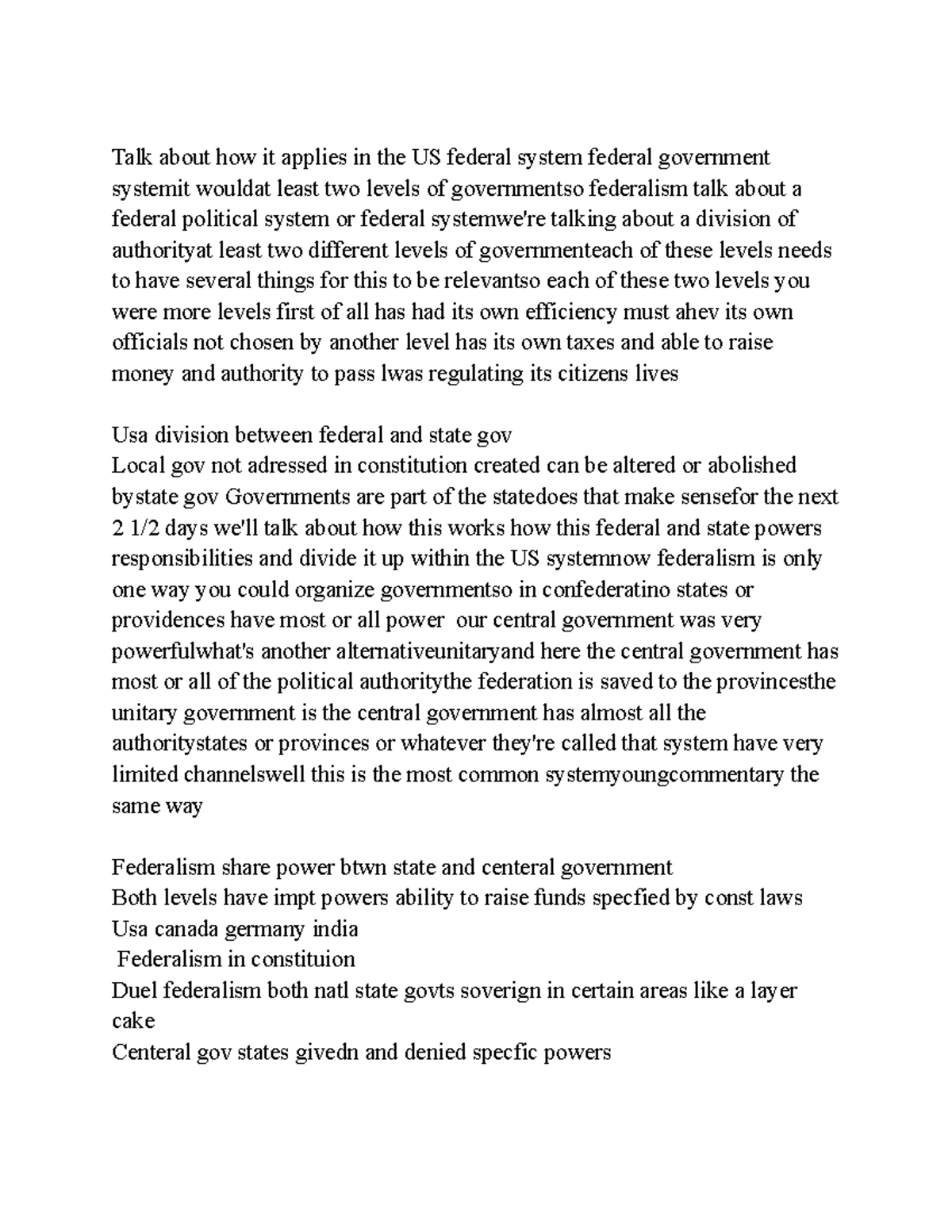 Psci notes - Talk about how it applies in the US federal system federal ...