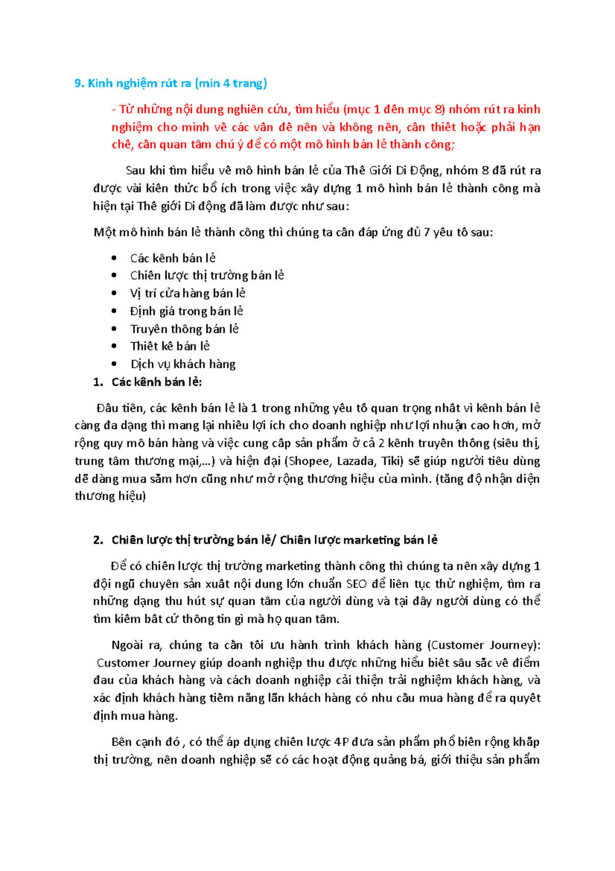 Câu 9 bán lẻ - sales - Kinh nghi m rút raệ (min 4 trang) Từ nh ững n i dung nghiên c u, tm hi u ...