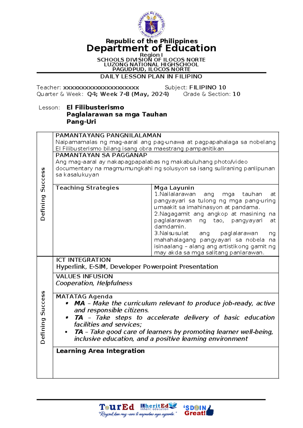 LP-Filipino - Lesson plan - Department of Education Region I SCHOOLS ...