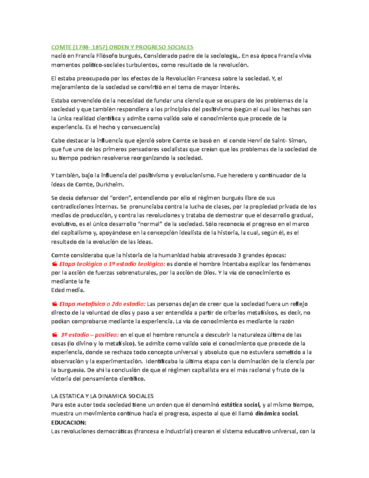Pensadores Decir - COMTE (1798- 1857) ORDEN Y PROGRESO SOCIALES nació ...