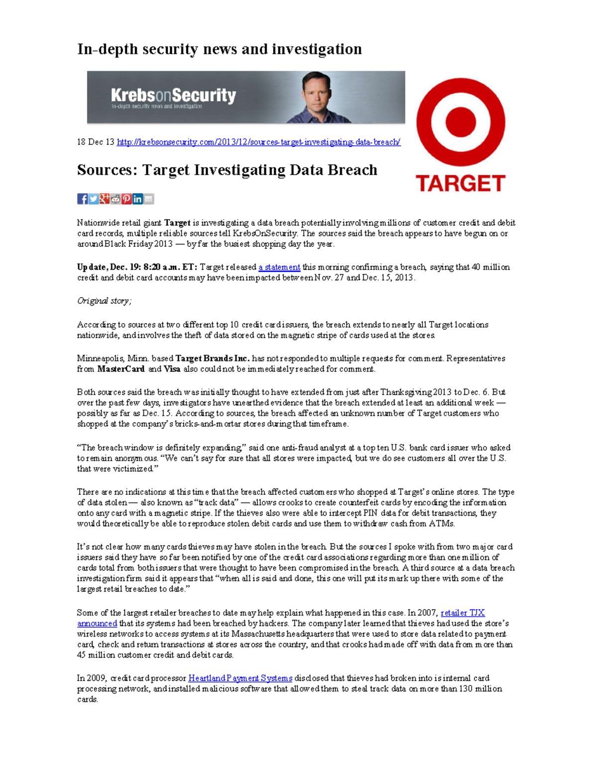 Email Attack on Vendor Set up Target Data Breach - In-depth security ...