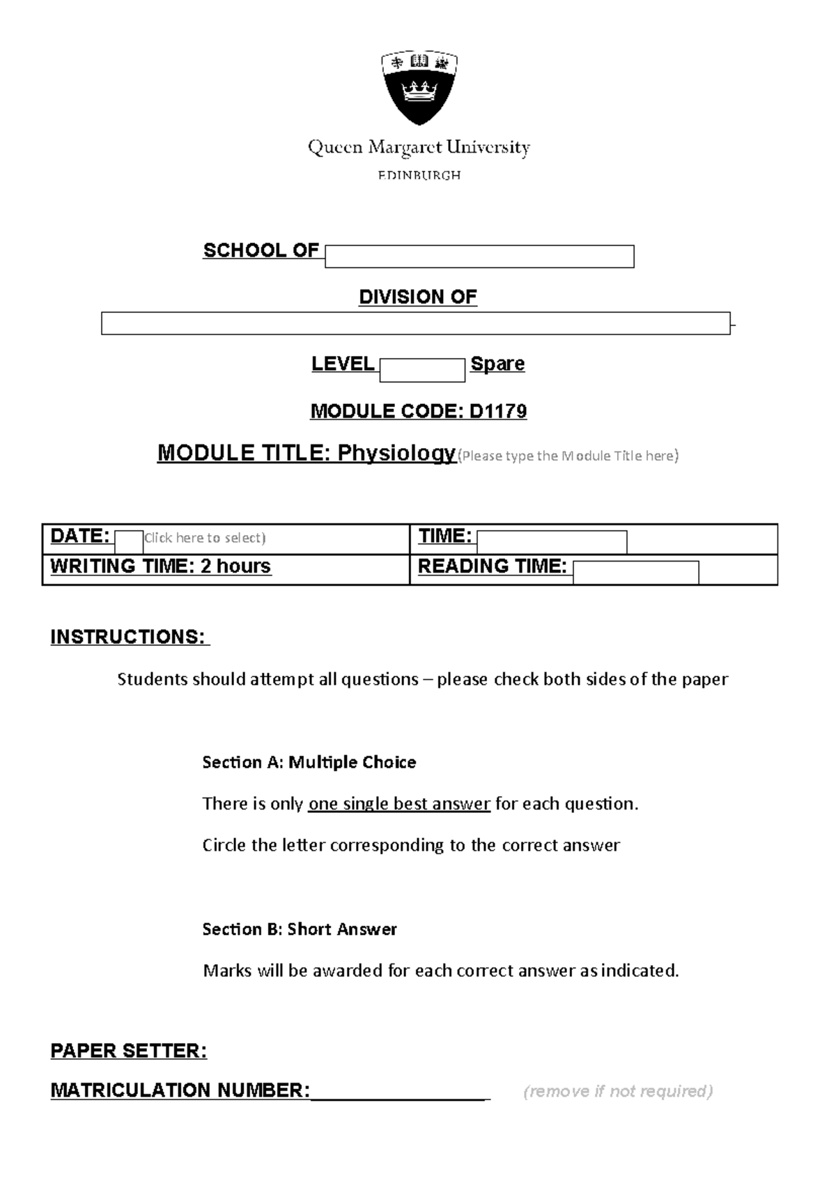 D1179 example exam paper - 2- answers - SCHOOL OF DIVISION OF LEVEL ...