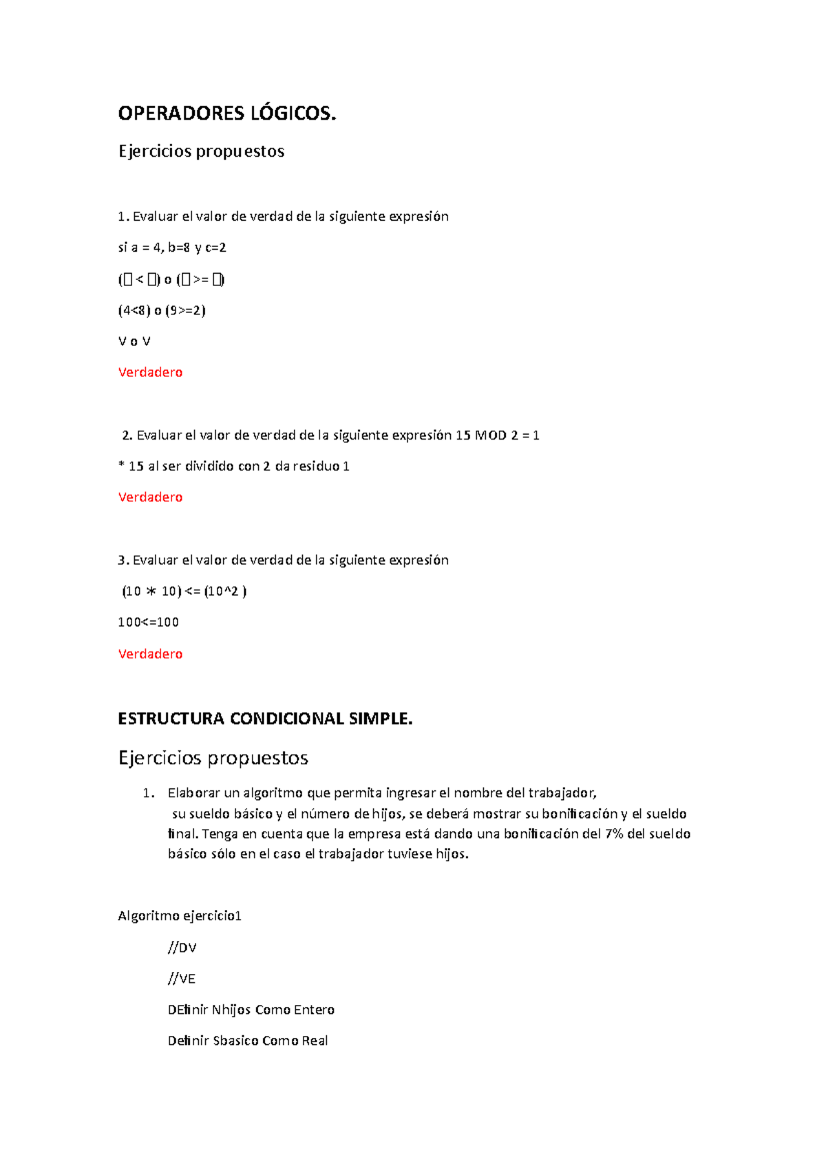 Tarea 1 - Universidad Tecnológica del Perú - OPERADORES LÓGICOS. Ejercicios propuestos Evaluar ...