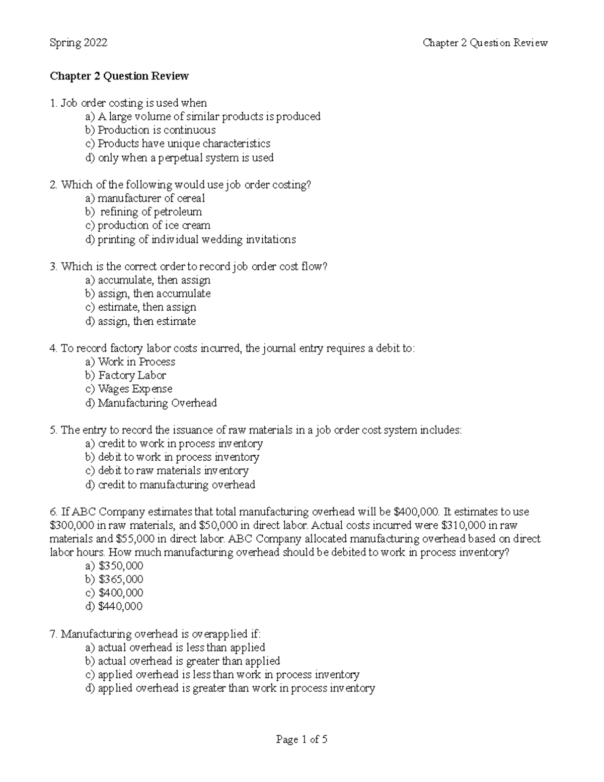 Chapter 2 QUE - This is coursework for Intro. to Accounting I. - Chapter 2 Question Review Job ...