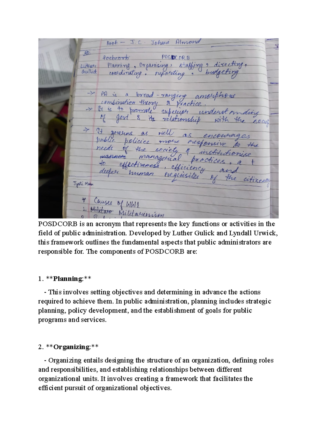 306 - POSDCORB is an acronym that represents the key functions or ...