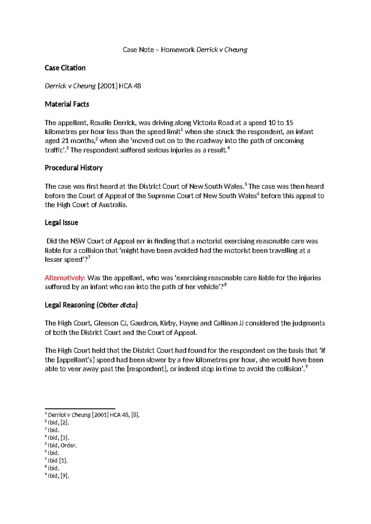 ILJ Case Brief Model Answer - Case Note – Homework Derrick v Cheung ...