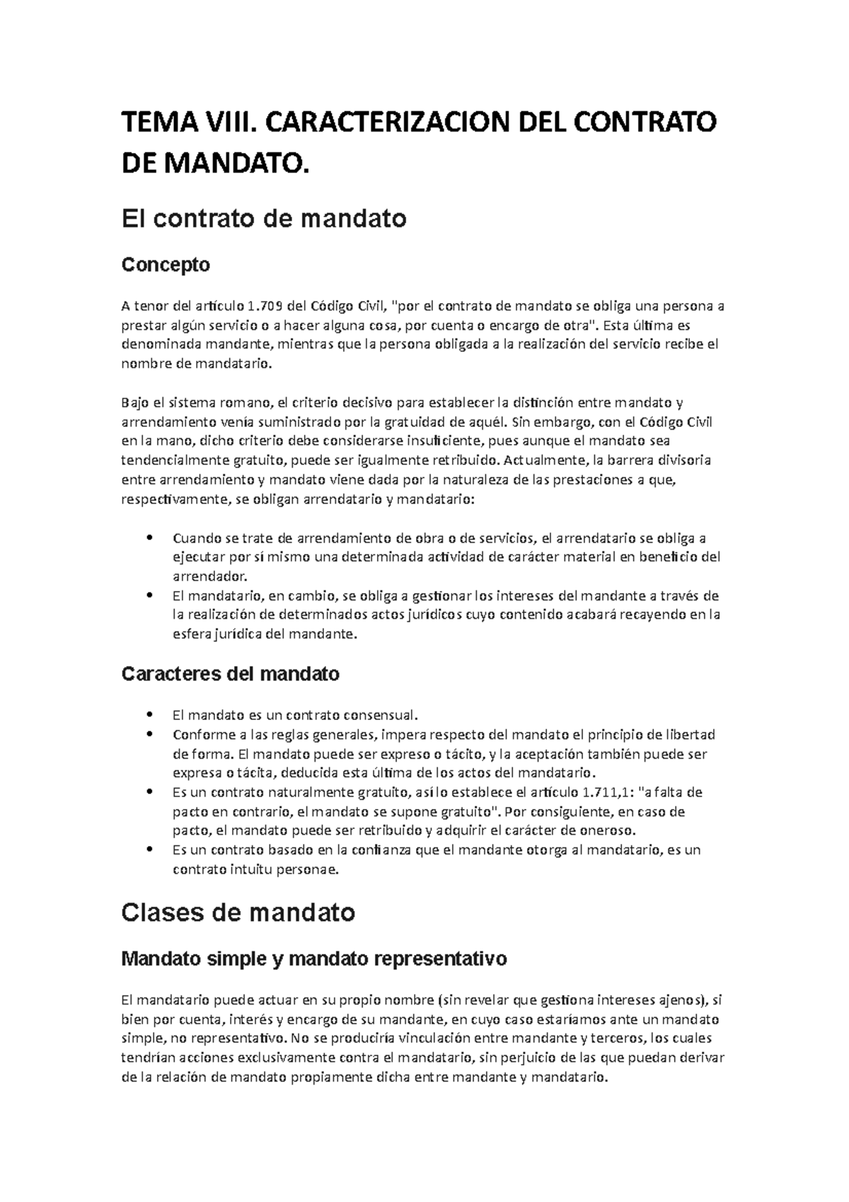 TEMA VIII - apuntes - TEMA VIII. CARACTERIZACION DEL CONTRATO DE ...