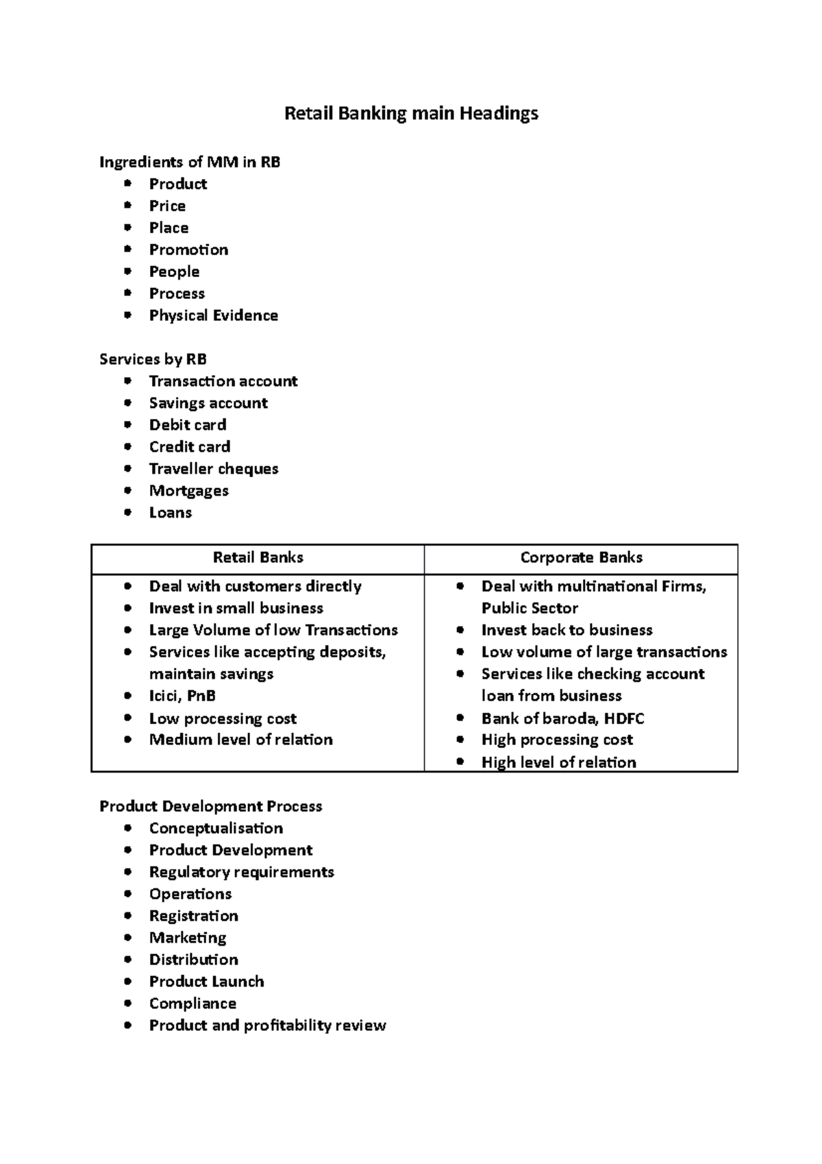 Retail banking notes - Retail Banking main Headings Ingredients of MM ...