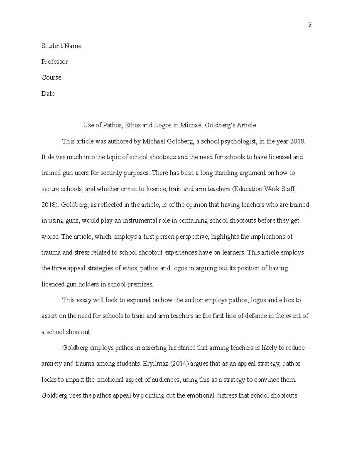 Use of Pathos, Ethos and Logos in Michael Goldberg’s Article - Student ...