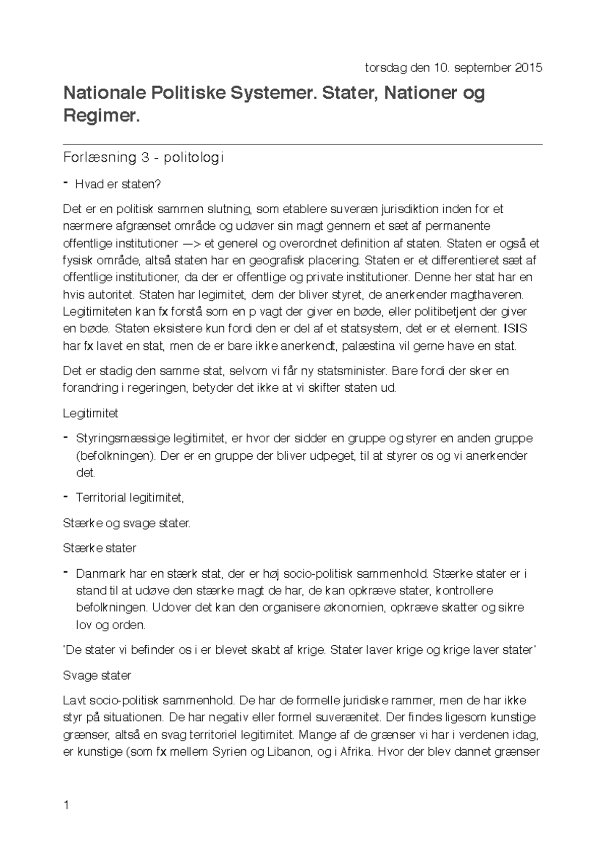 Forelæsning 3 - politologi:Nationale politiske systemer - torsdag den ...