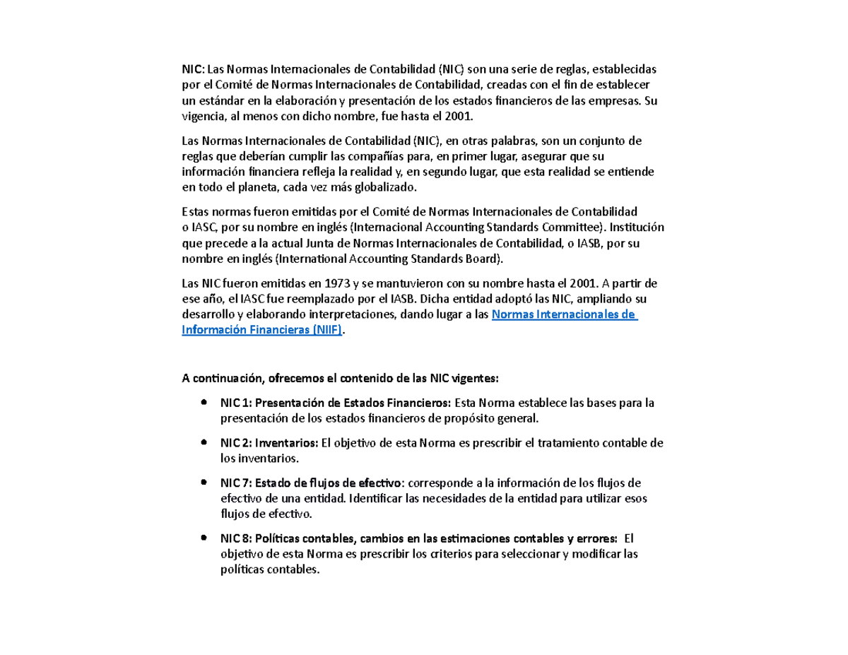 NIC informe 1 - ,jvhcyuvbuj - NIC: Las Normas Internacionales de ...