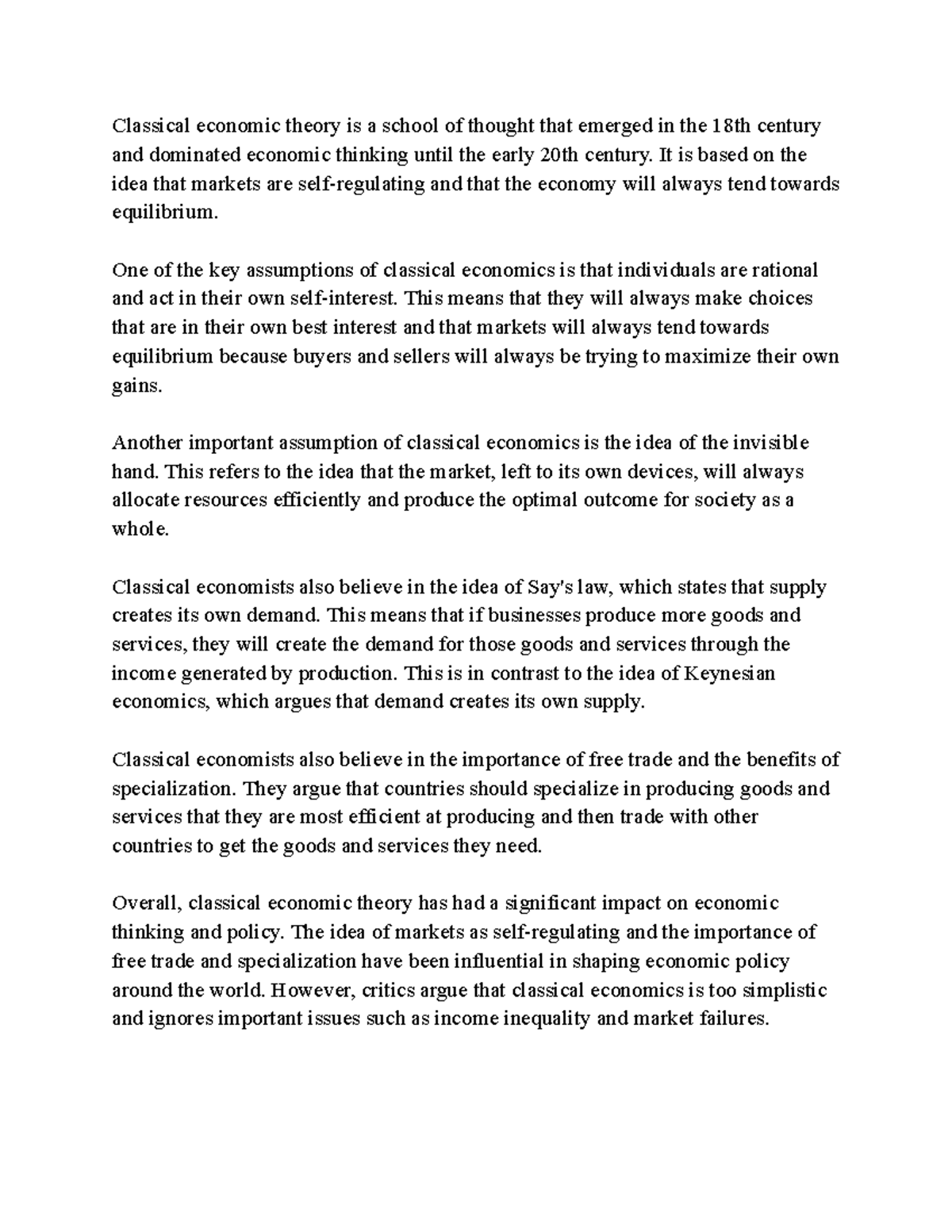 AP Macroecnomics Notes classical economic theory - Classical economic ...