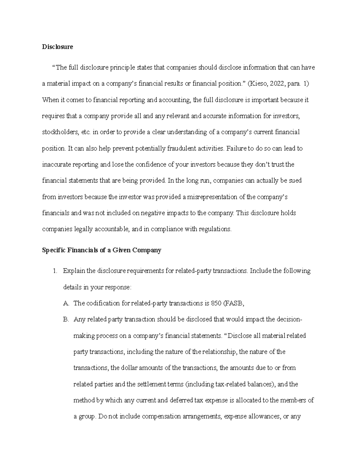 Project Two - ACC-318 - Disclosure “The full disclosure principle ...