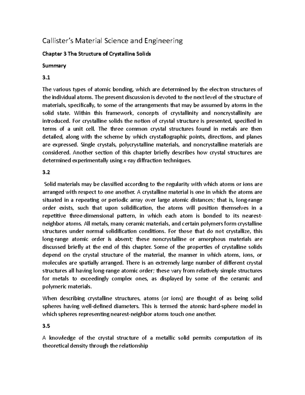 Callister Chapter 3 - Materials Science and Engineering - Callister’s ...