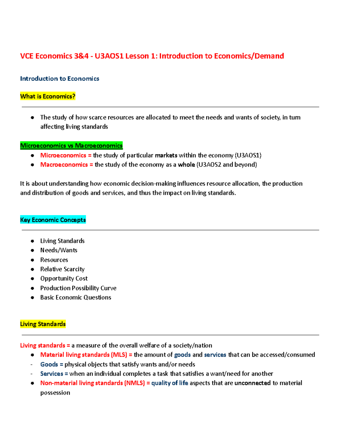 U3AOS1 Lesson 1 - Introduction to Economics Demand - VCE Economics 3&4 ...