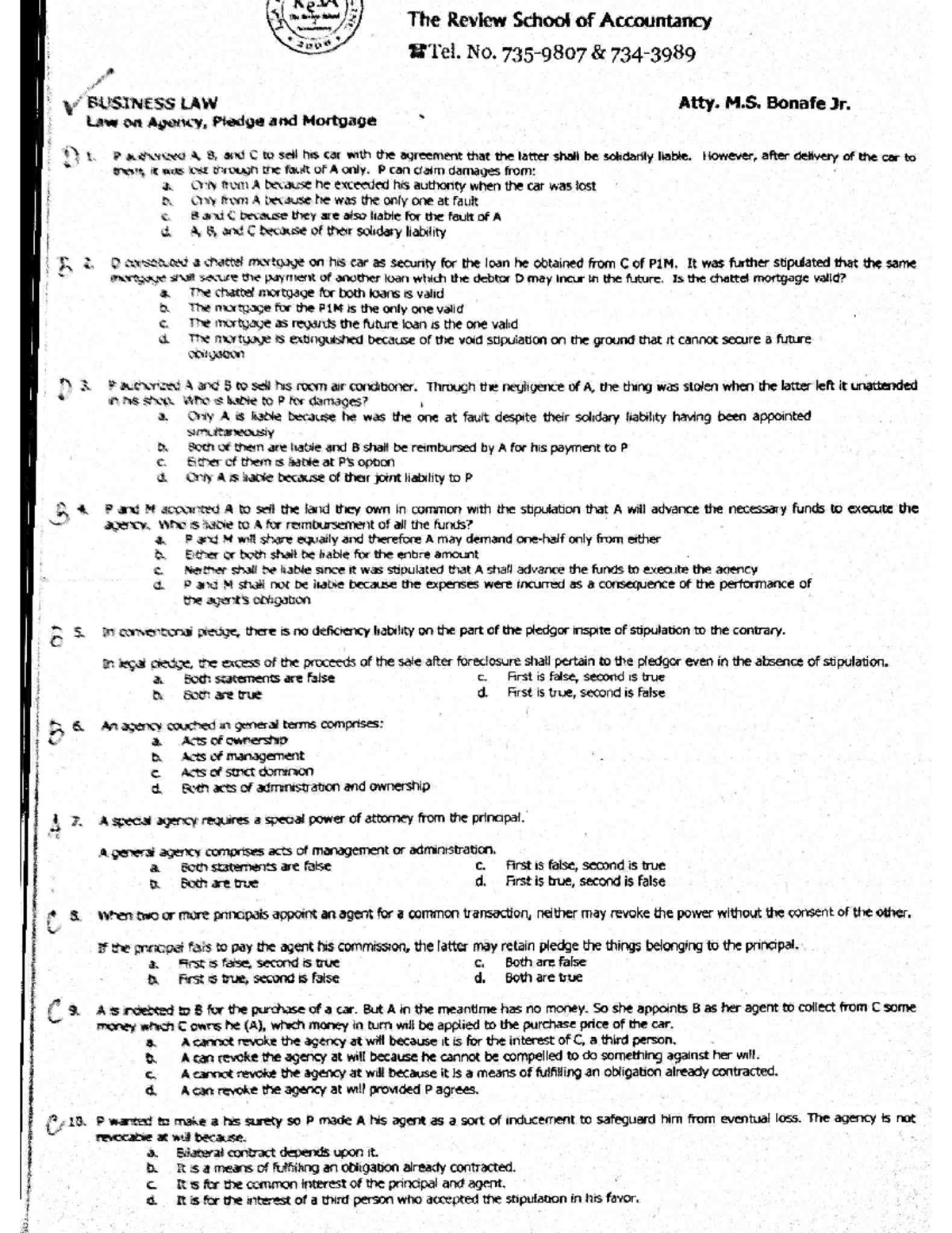 BL- Agency - Lecture notes 1 - BS accountancy - Studocu