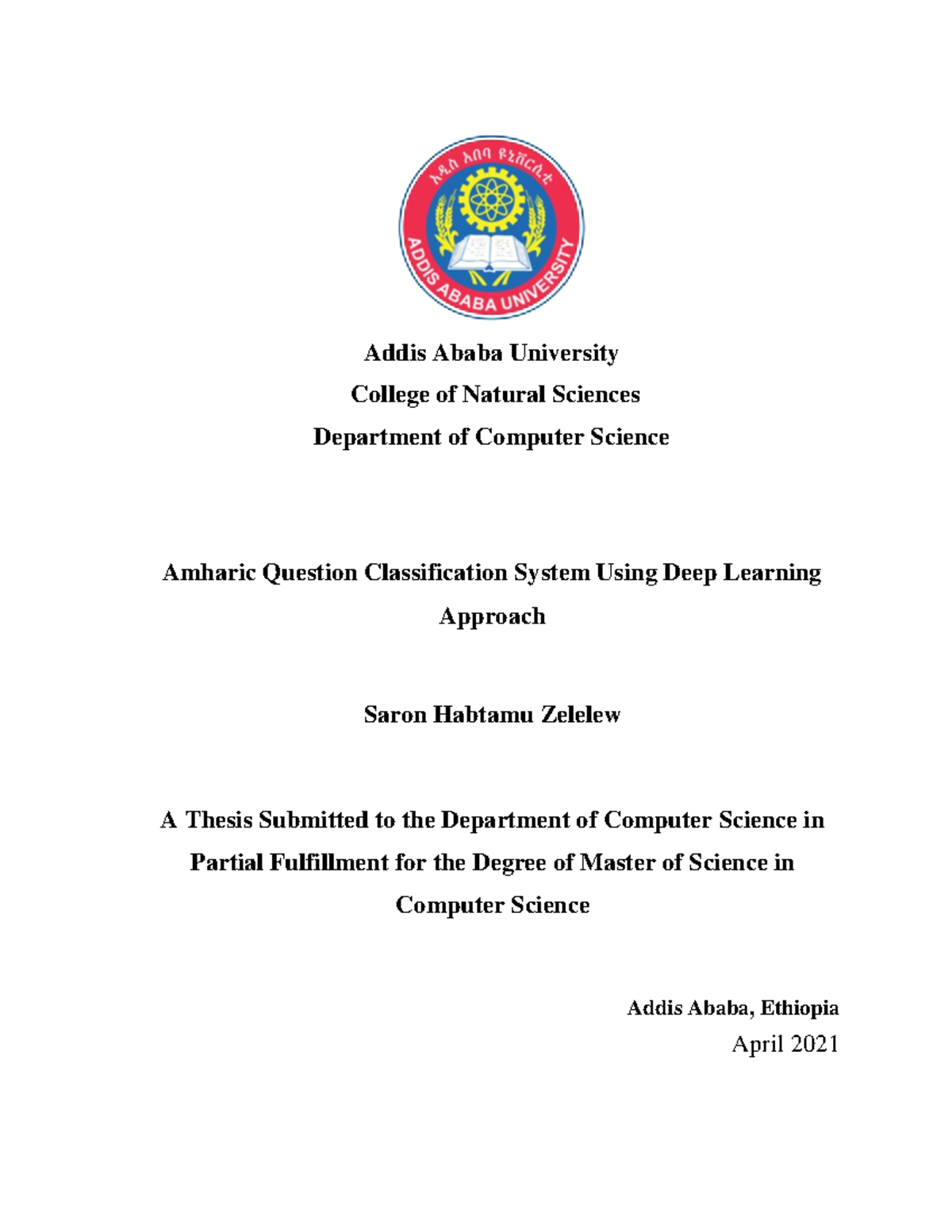 Saron Habtamu 2021 - dfgdfgdfgg - Addis Ababa University College of ...