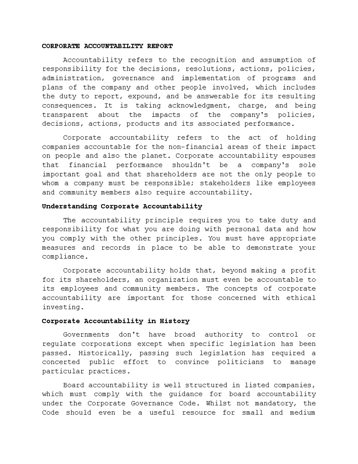 Accountability Report - CORPORATE ACCOUNTABILITY REPORT Accountability ...