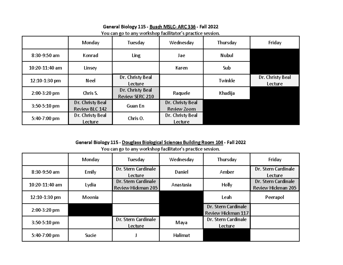 Review Session Schedule - Monday Tuesday Wednesday Thursday Friday 8:30 ...