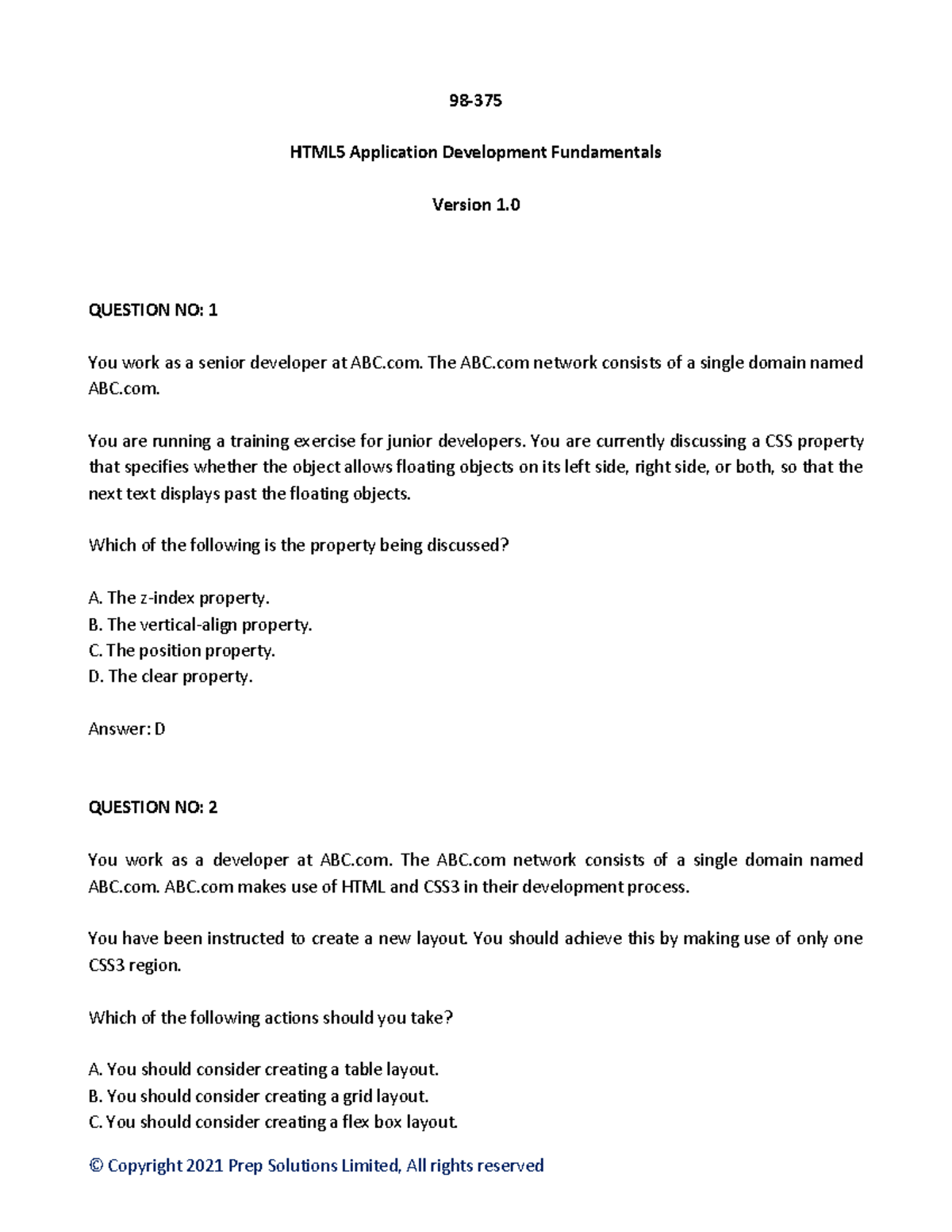 2-Questions - You will get real exam questions from 98-375 - 98- HTML5 ...