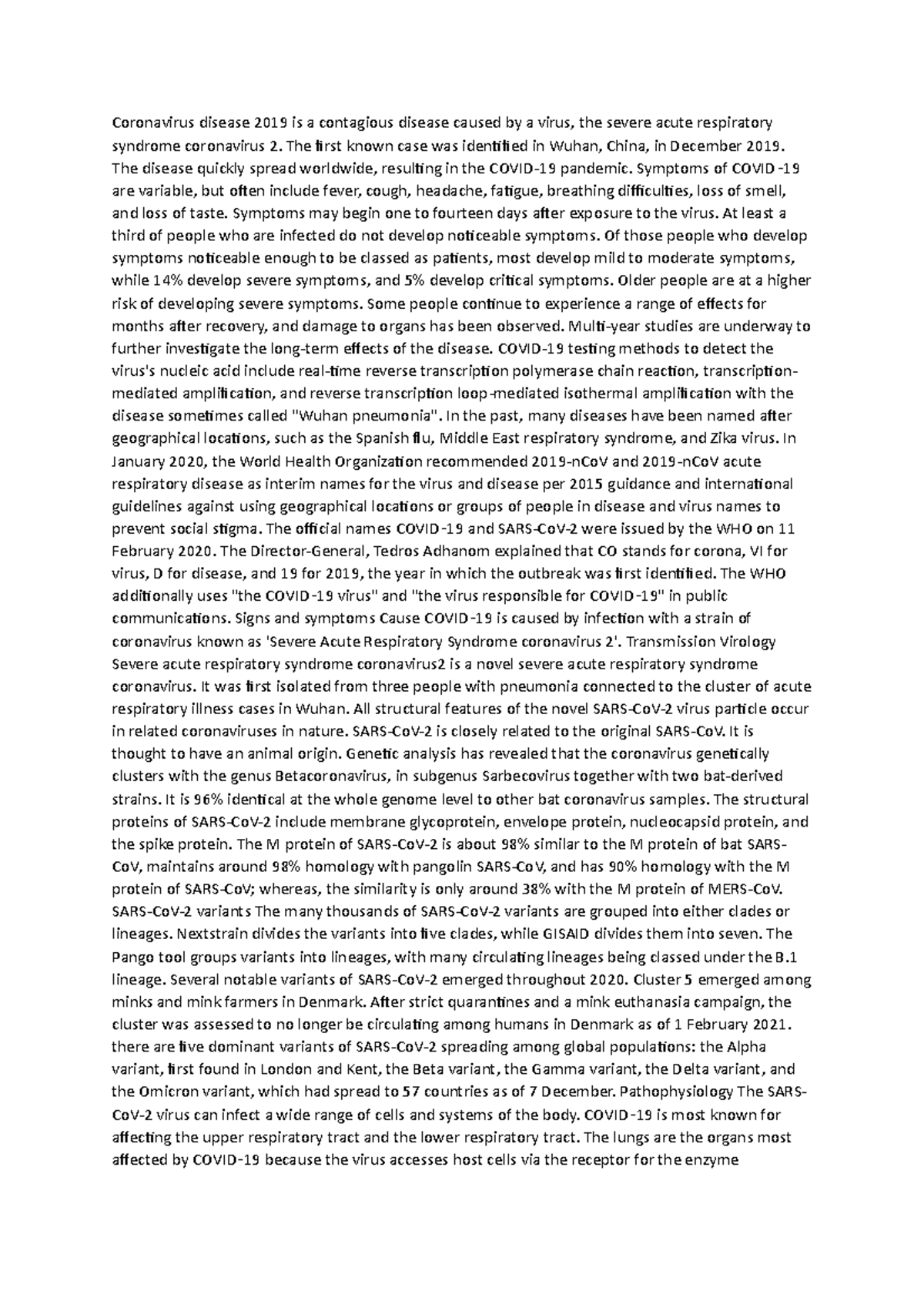 Full essay on covid 19 part 1 - Coronavirus disease 2019 is a ...