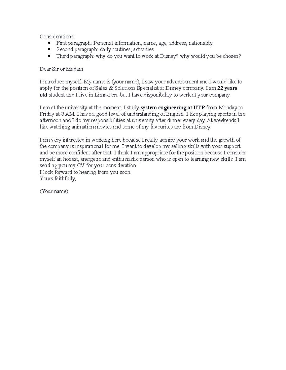 Writing-disney - writing - Considerations: First paragraph: Personal ...