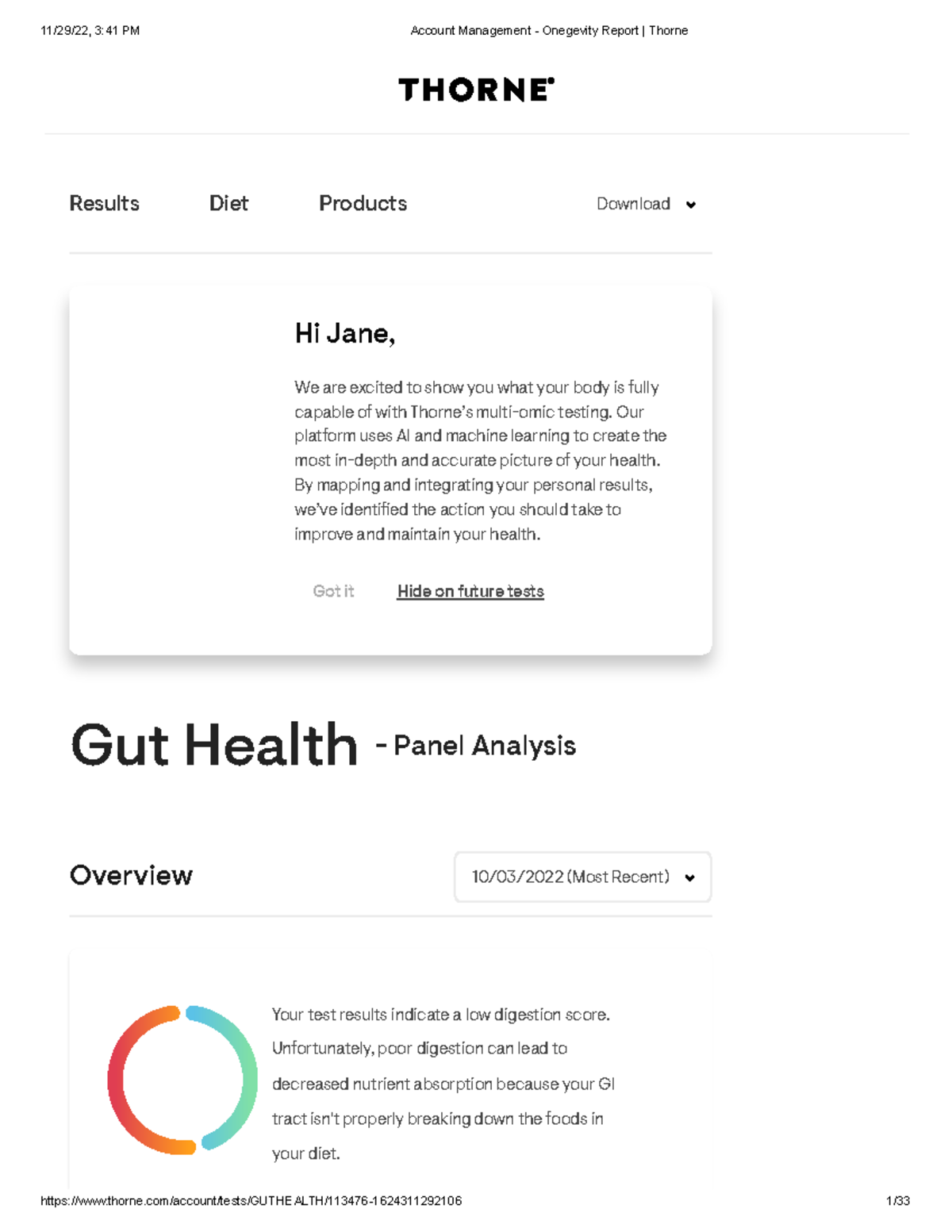 Gut Health Sample Report - Results Diet Products Hi Jane, We are ...