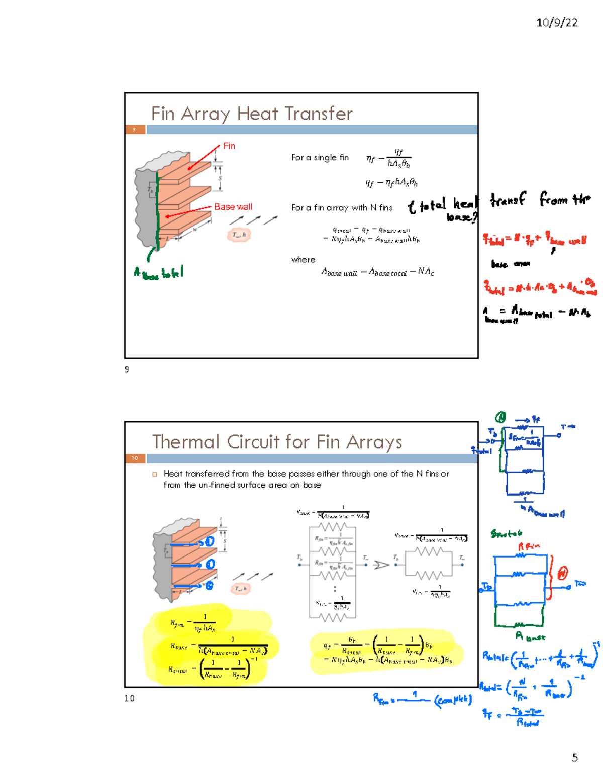 Pt2 Lecture 13 Fin Analysis Part 4 - 10/9/ 5 Fin Array Heat Transfer 9 For a single fin ...