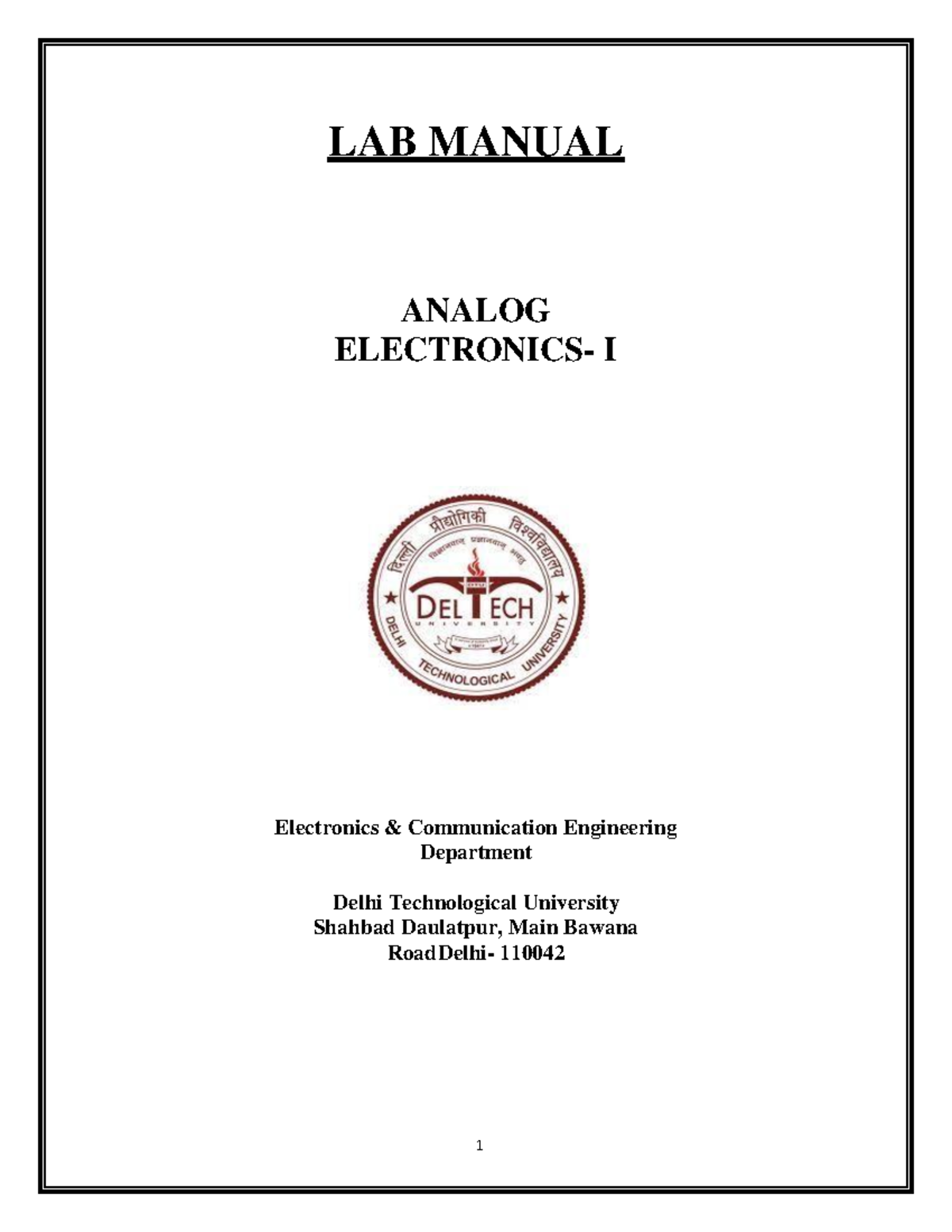 Revised AE- I Complete Manual - LAB MANUAL ANALOG ELECTRONICS- I ...