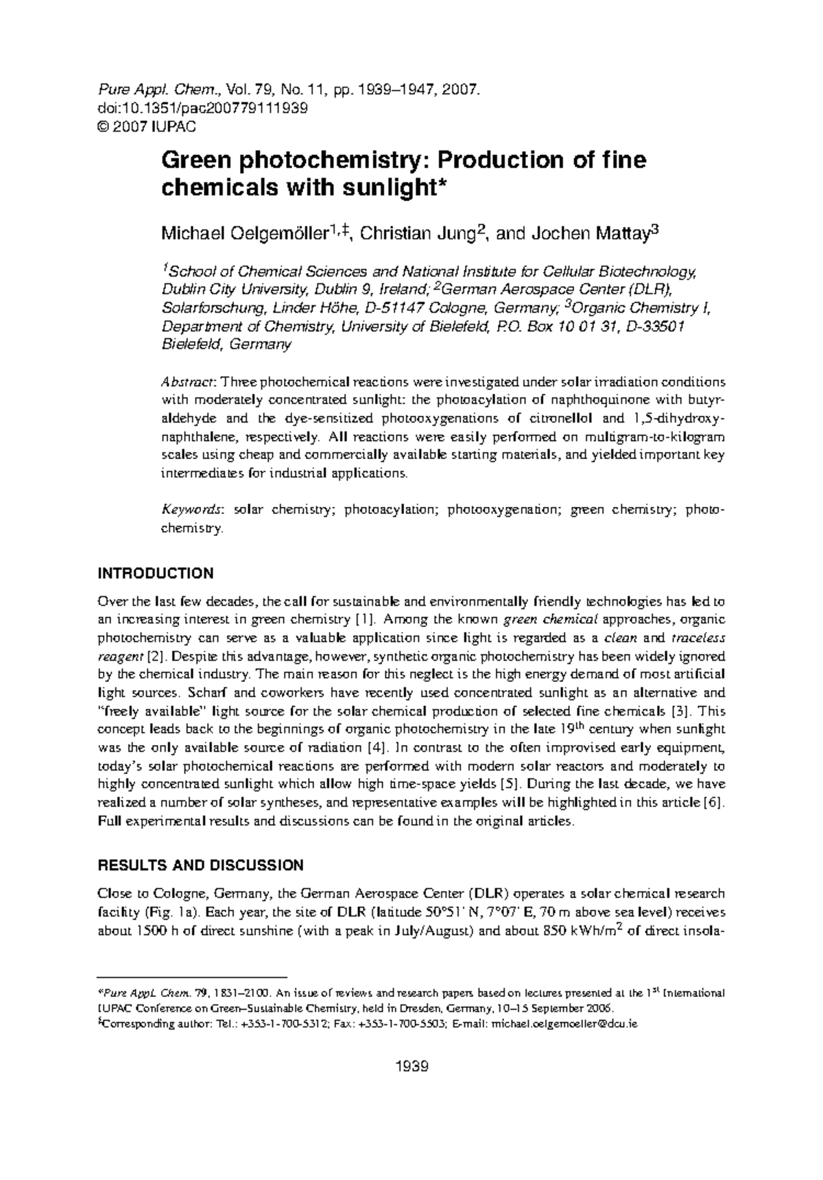 Green photochemsitry - 1939 Pure Appl. Chem., Vol. 79, No. 11, pp. 1939 ...