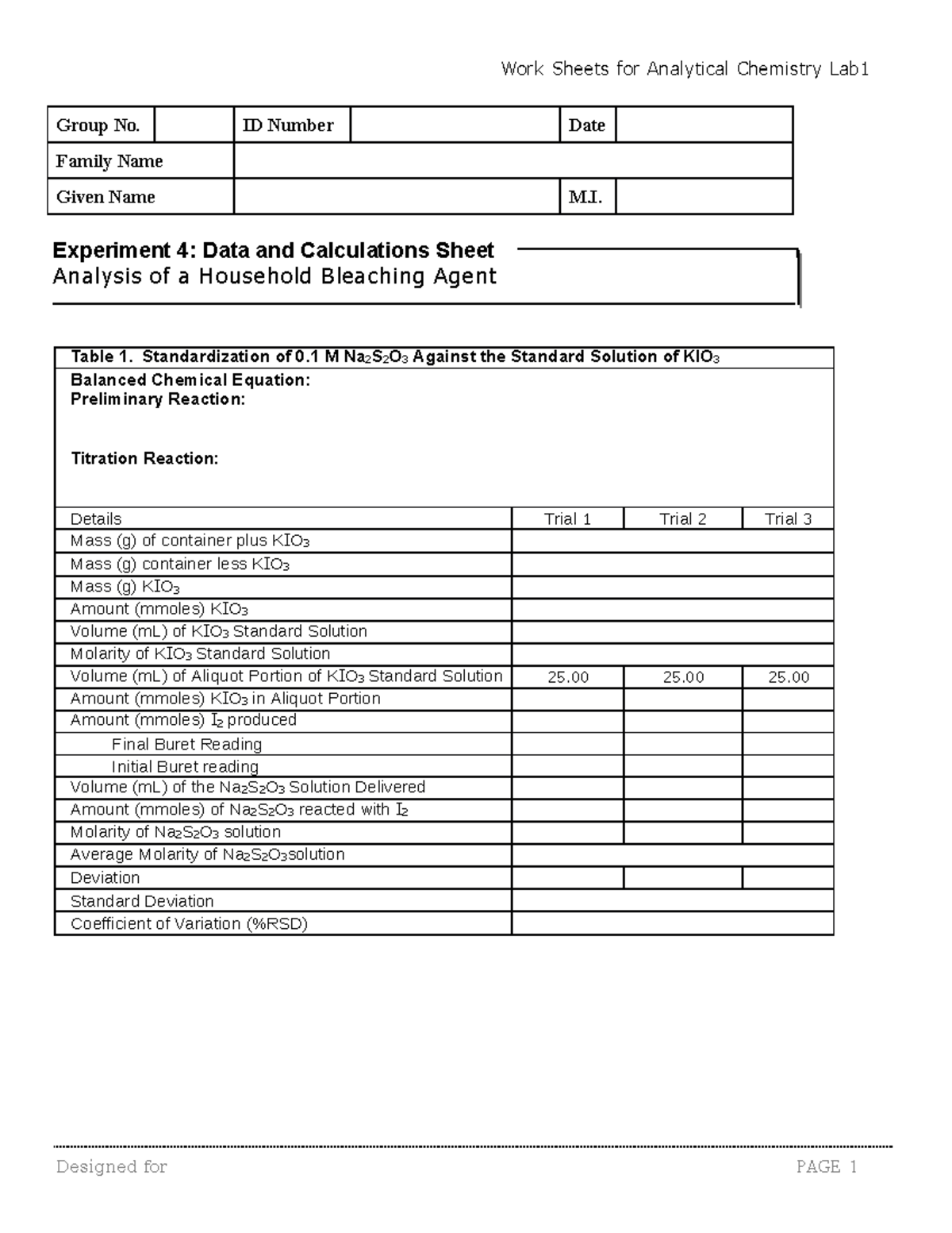 Lbbbian+Worksheets 2 - NOTEEEEEES DATA SHEET - Experiment 4: Data and Calculations Sheet ...