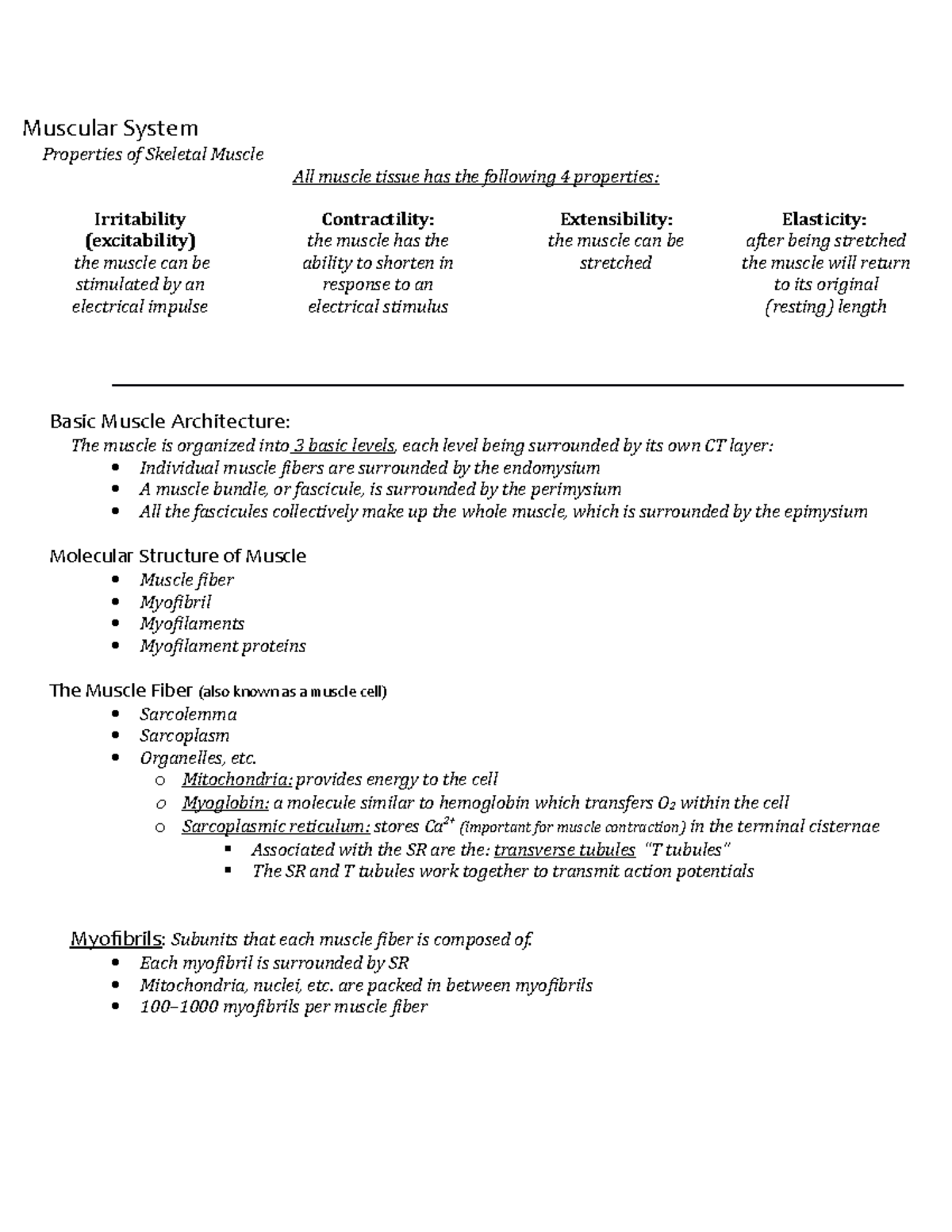 Muscular & Neuro System - Muscular System Properties of Skeletal Muscle ...