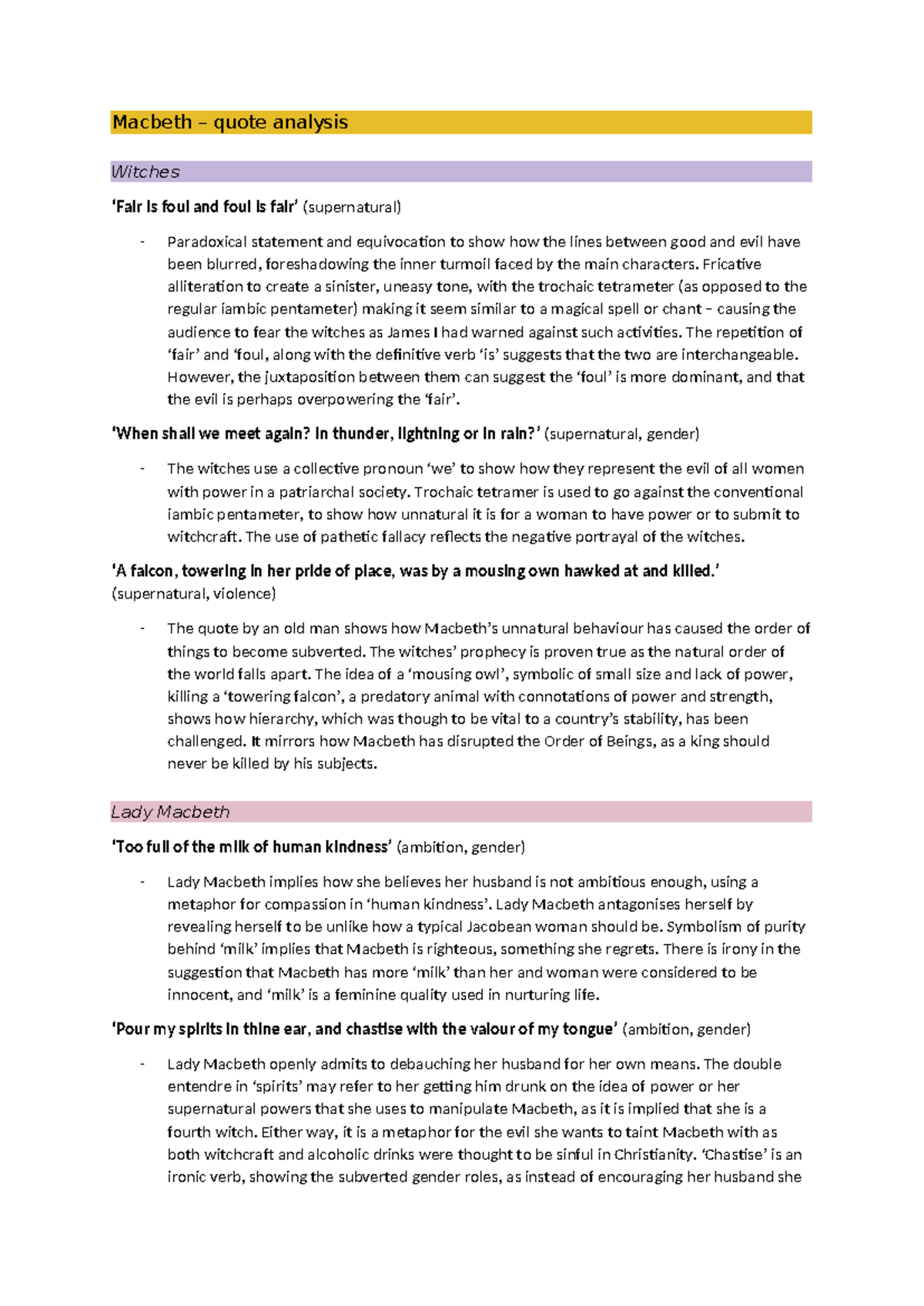 Macbeth quotes - Macbeth – quote analysis Witches ‘Fair is foul and ...