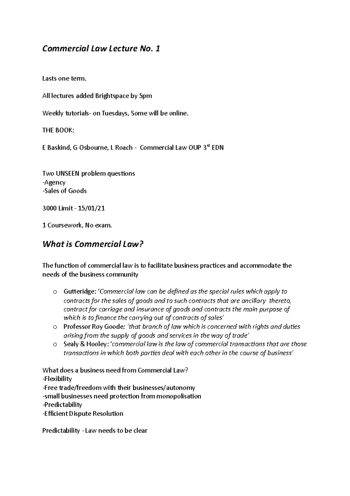 Commercial Law Lecture No. 1 - 1 Lasts one term. All lectures added ...