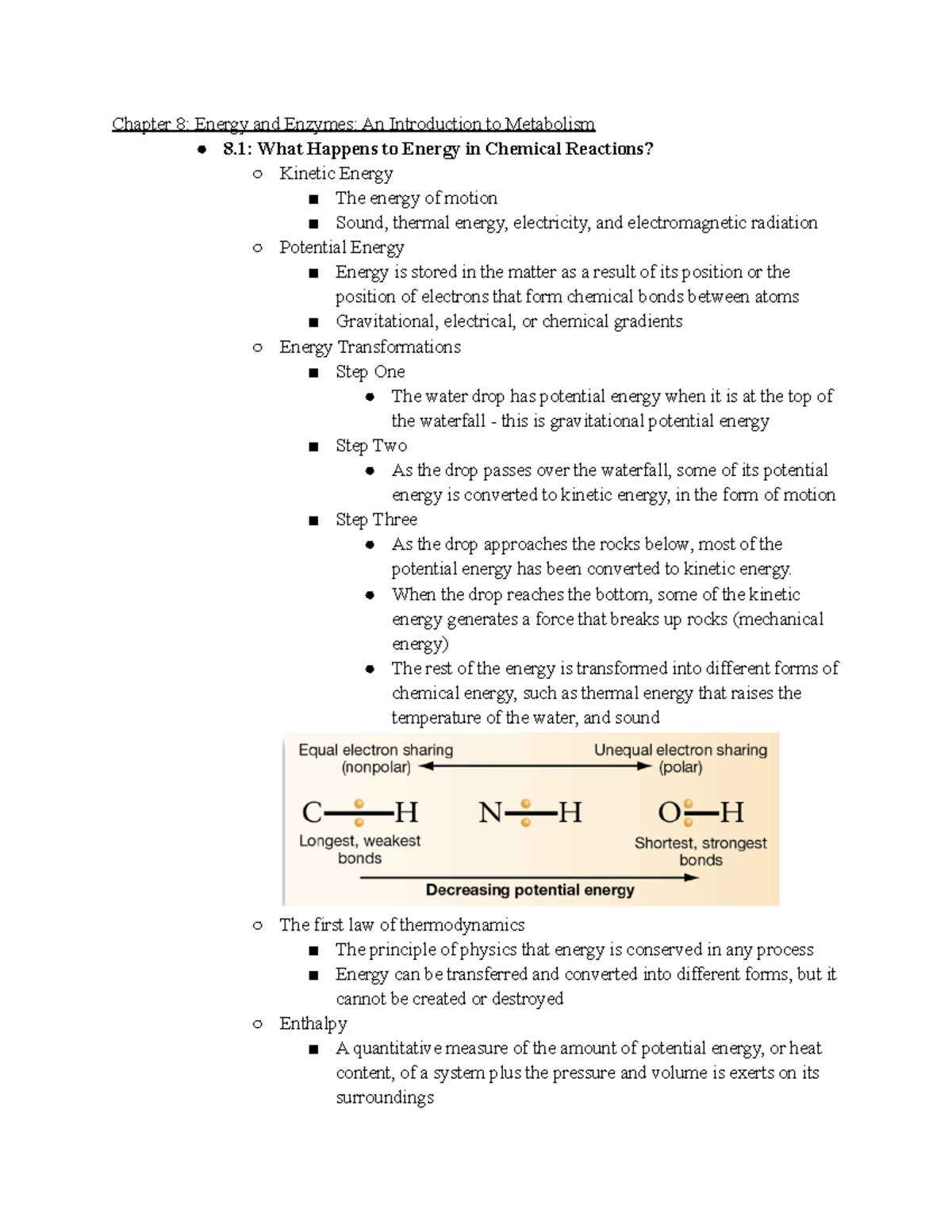 Lecture Notes and Chapter Notes - Chapter 8: Energy and Enzymes: An ...