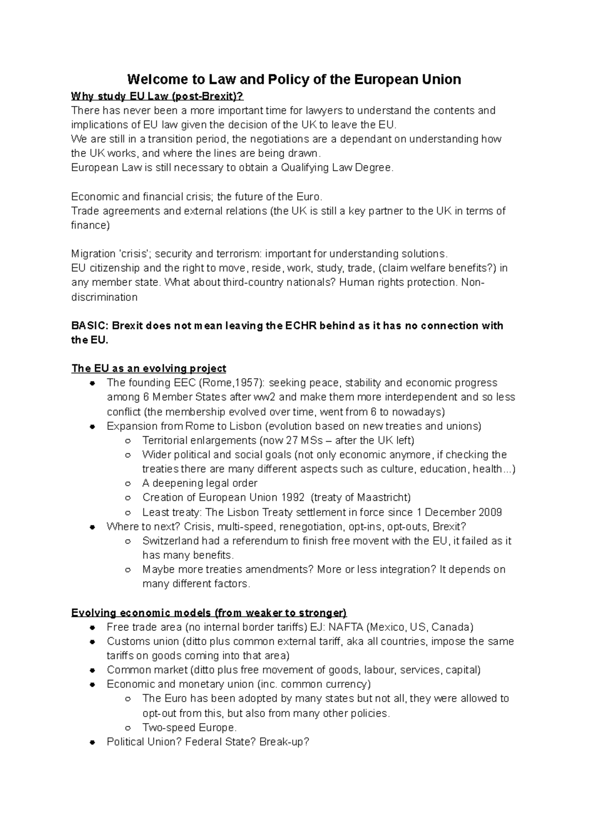 EU Complete Notes 1-8 - Welcome to Law and Policy of the European Union ...