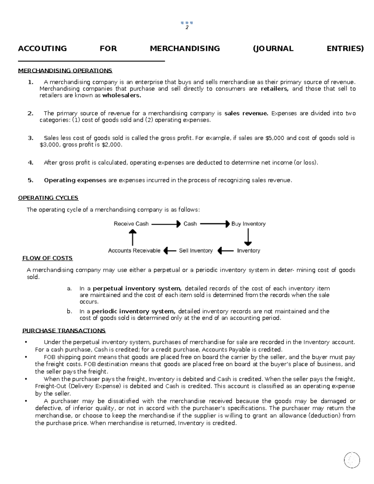 Accounting For Merch - 2 ACCOUTING FOR MERCHANDISING (JOURNAL ENTRIES ...