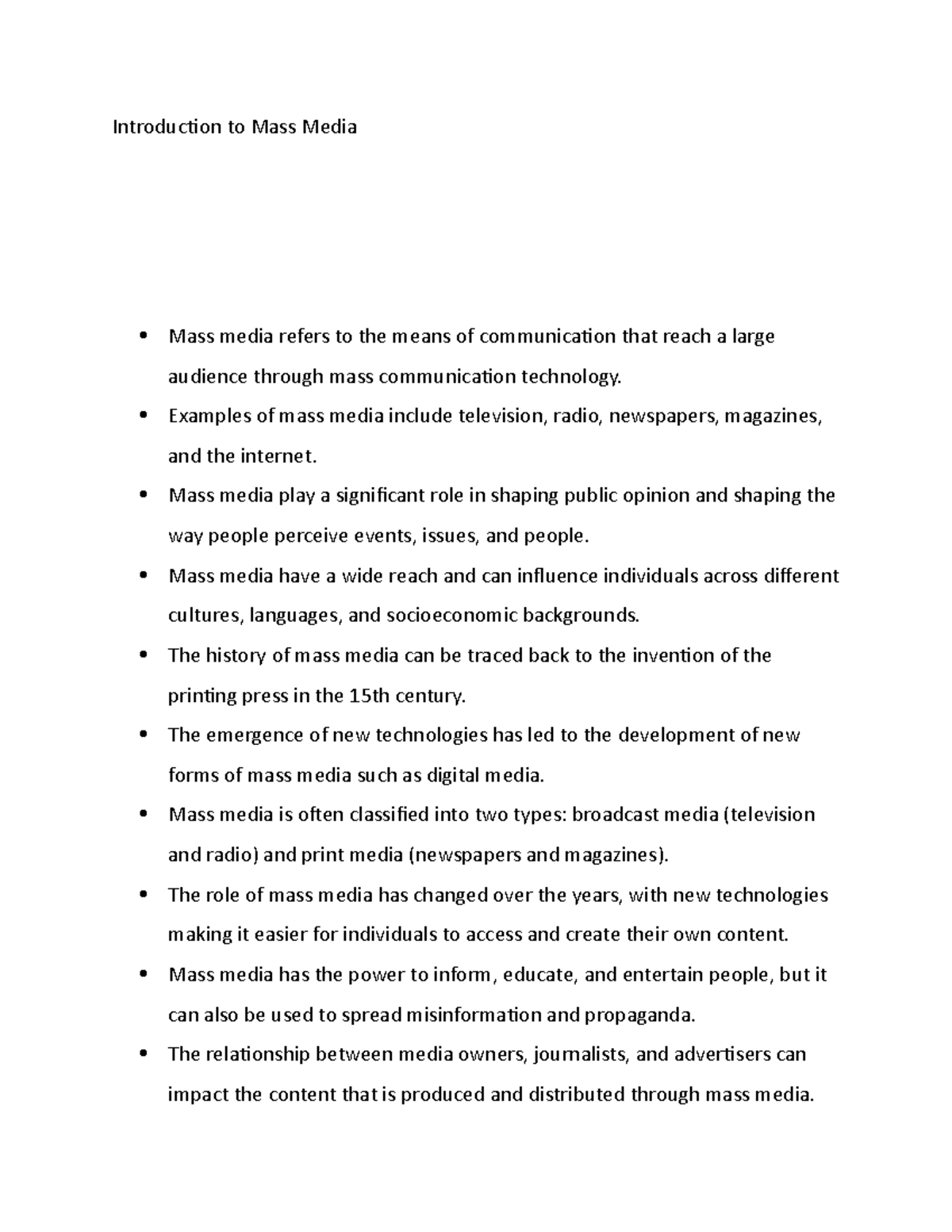 Introduction to Mass Media - Examples of mass media include television ...