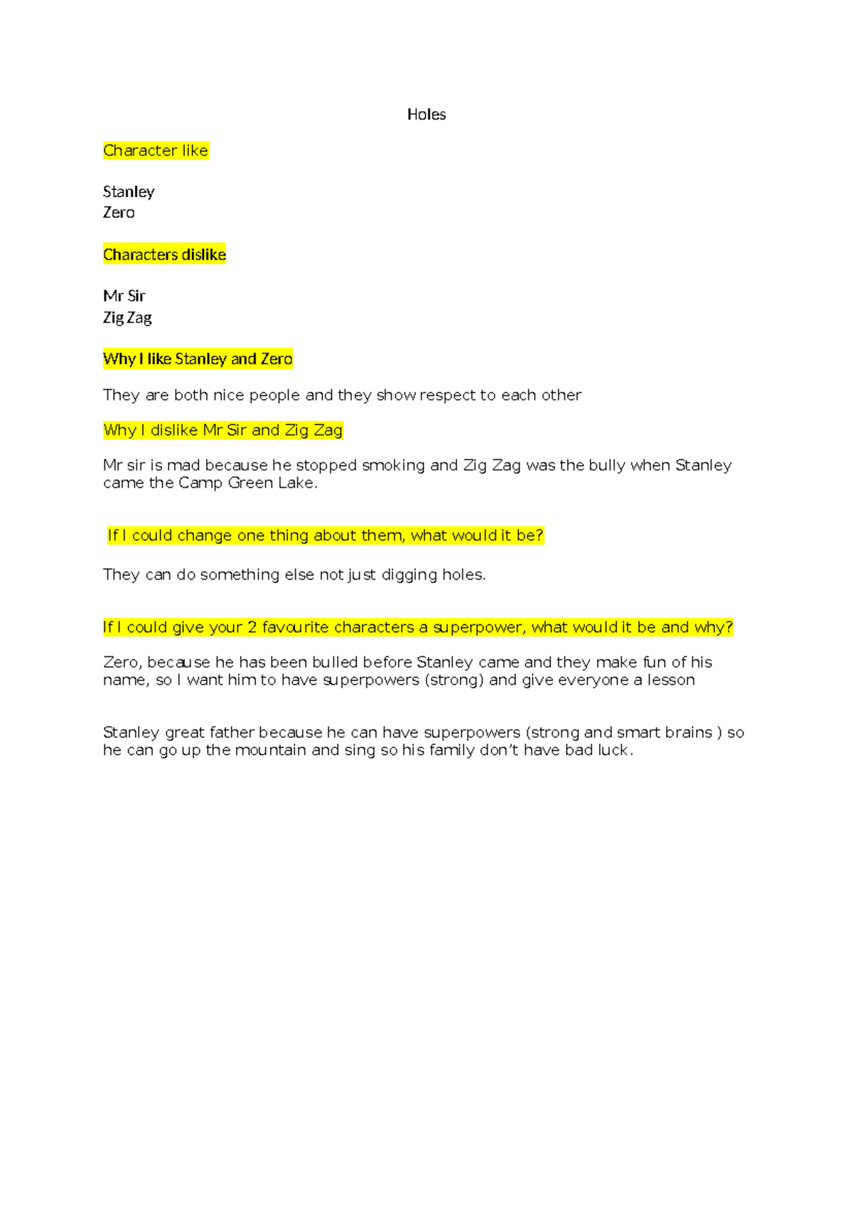 Holes - study - Holes Character like Stanley Zero Characters dislike Mr ...