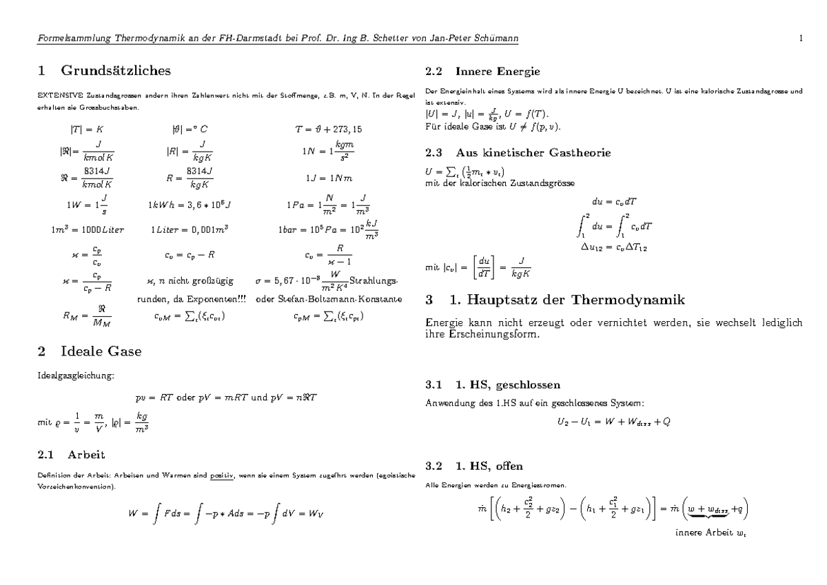 Thermodynamik 2 - Formelsammlung - C - Formelsammlung Thermodynamik an ...