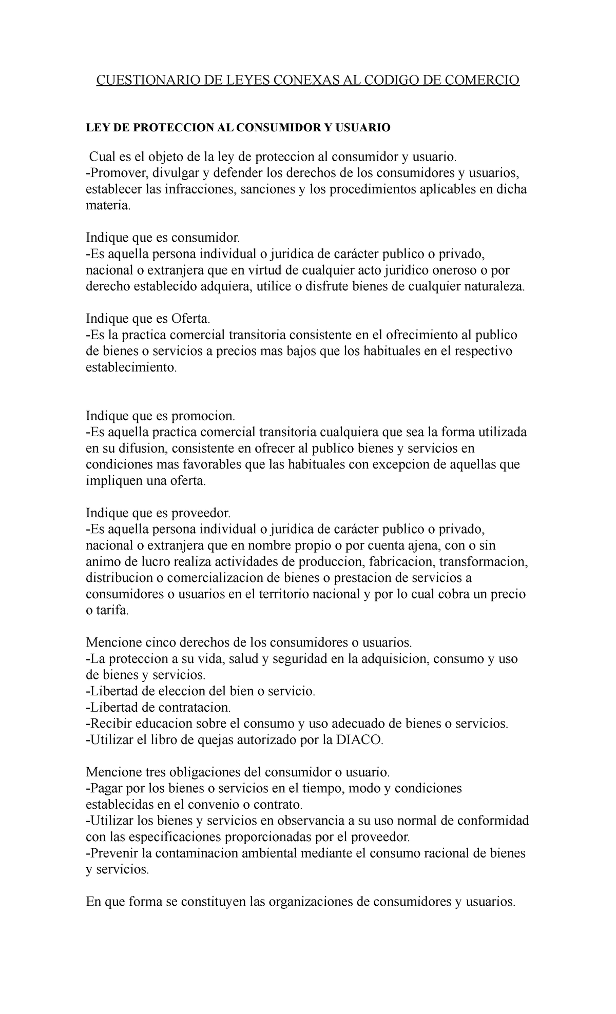 Cuestionario DE Leyes Conexas AL Codigo DE Comercio - CUESTIONARIO DE LEYES CONEXAS AL CODIGO DE ...