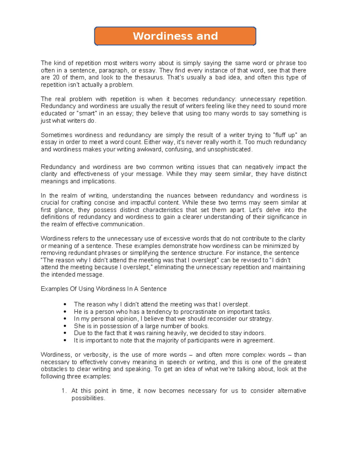 Wordiness, Redudancy, and Consistency in Tenses - The kind of ...