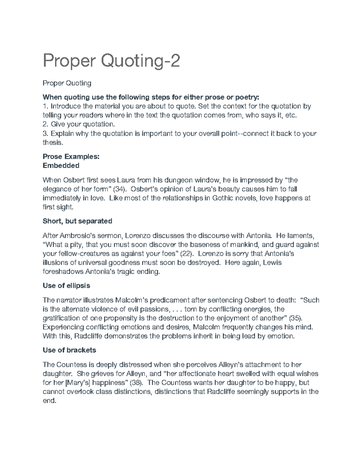 Engl notes - Proper Quoting- Proper Quoting When quoting use the ...