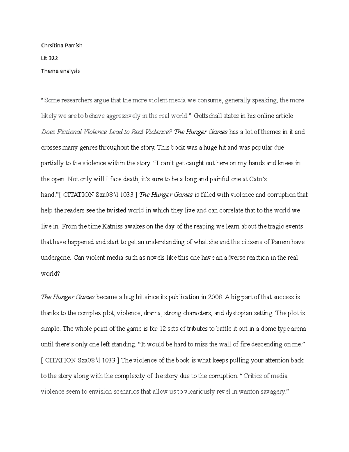 Lit 322 week2 - week 2's theme analysis paper - Chrsitina Parrish Lit ...